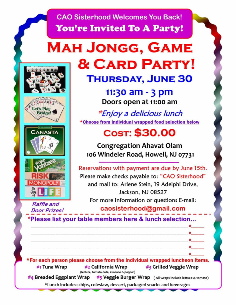 Garden State Sisterhood Program: Mah Jongg, Game & Card Party | Women's ...